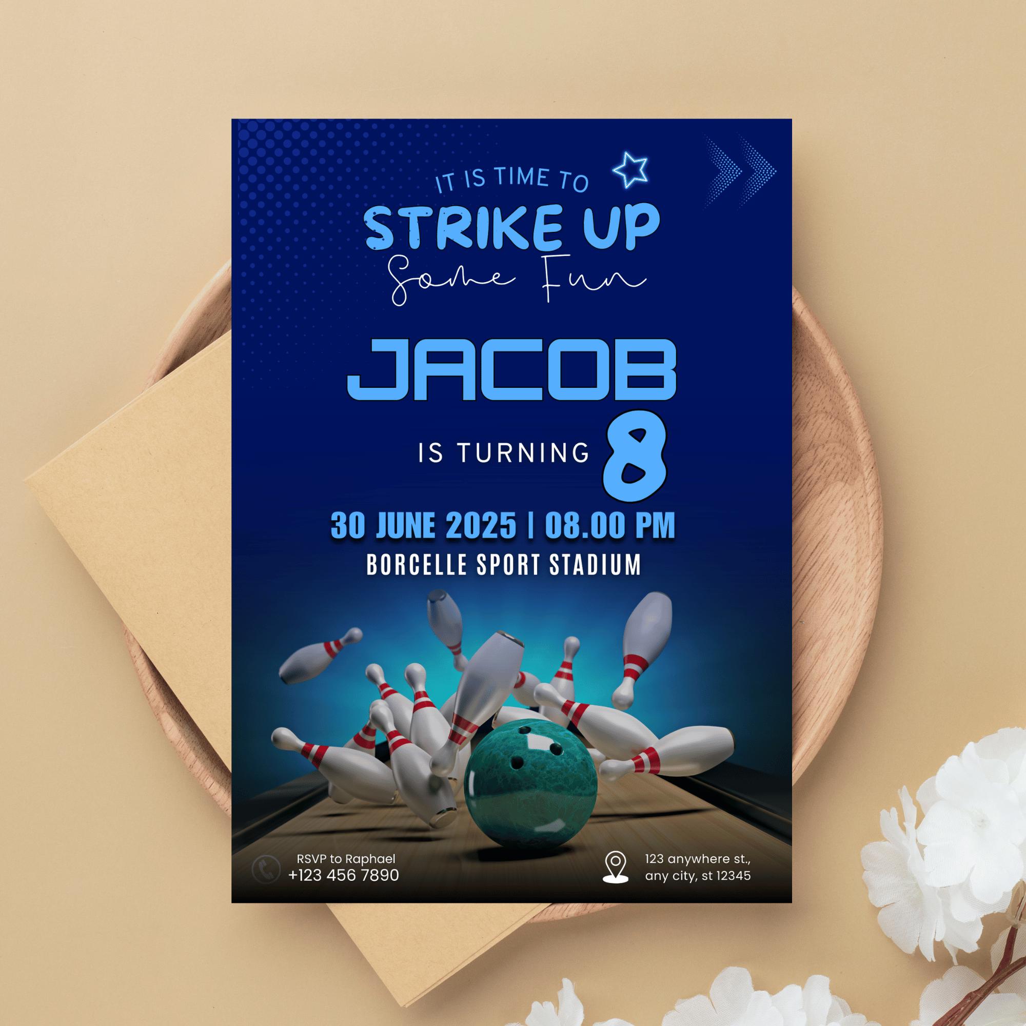 Editable Bowling Birthday Invitation Strike up Some Fun Boy Bowling ...
