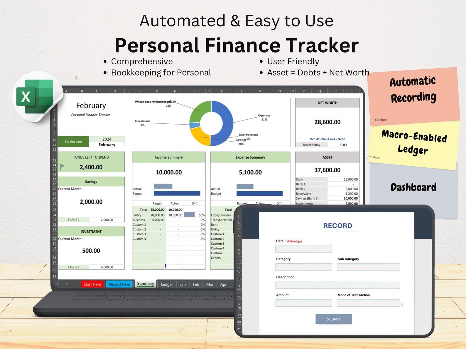 Personal Finance Tracker Automated Budget Planner Excel Spreadsheet ...