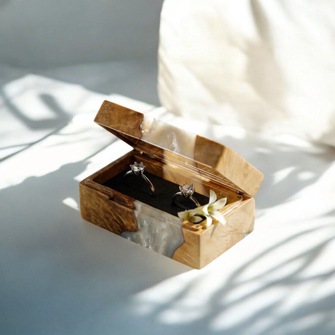 Unique ENGAGEMENT RING BOX From Epoxy and Wood, Engagement Custom Ring ...