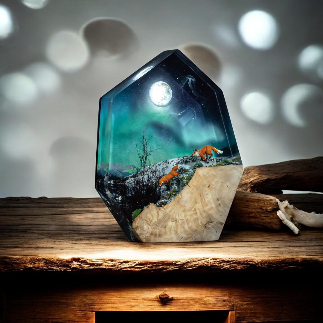 Lamp Fox Epoxy Resin, Custom Resin Epoxy Lamp, Fox Decor Art, Christmas ...