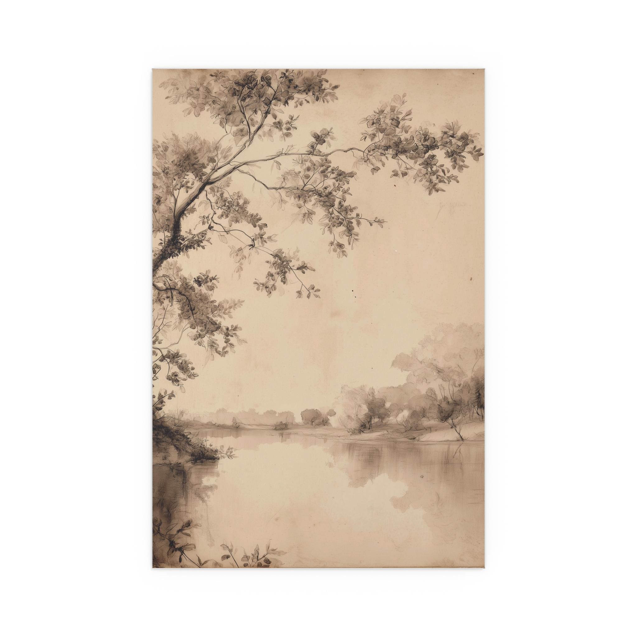 Muted Tree and River Landscape Print | Peaceful Scenery | Farmhouse ...