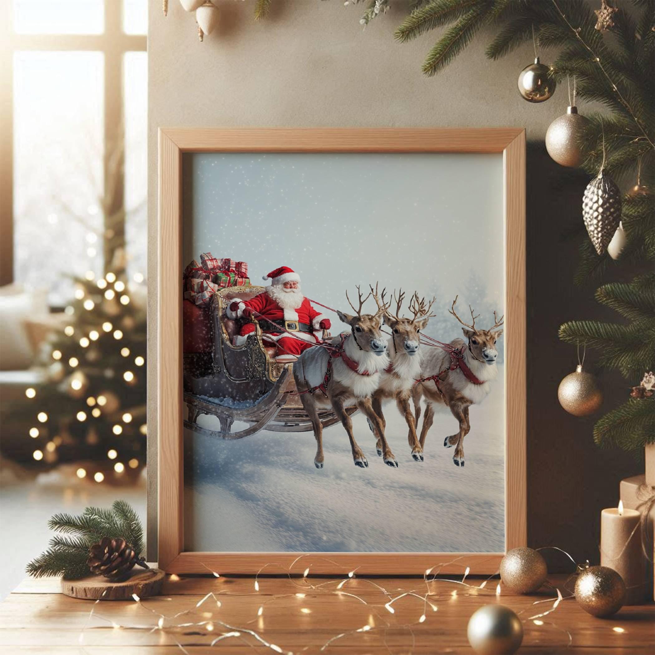 Santa's Sleigh and Reindeers | Holiday Season | Christmas Wall Art ...