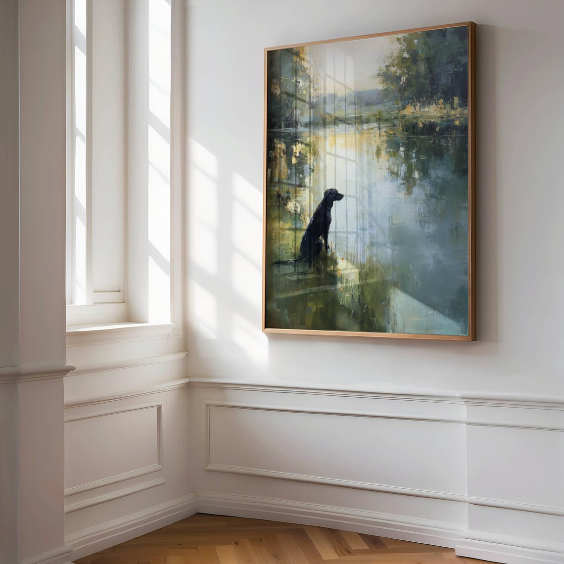 Vintage Black Labrador Painting by Pond | Impressionist Dog Print ...