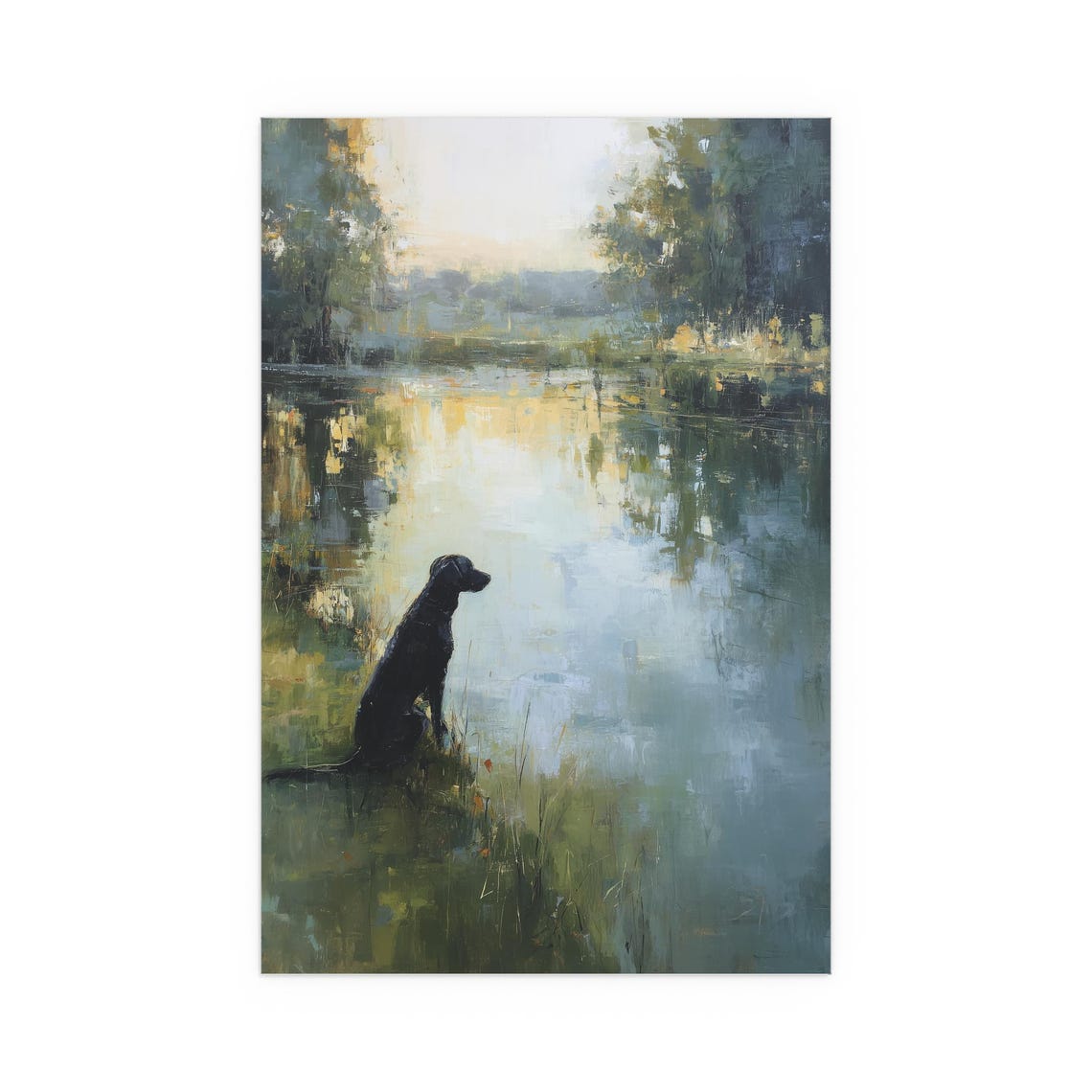 Vintage Black Labrador Painting by Pond | Impressionist Dog Print ...