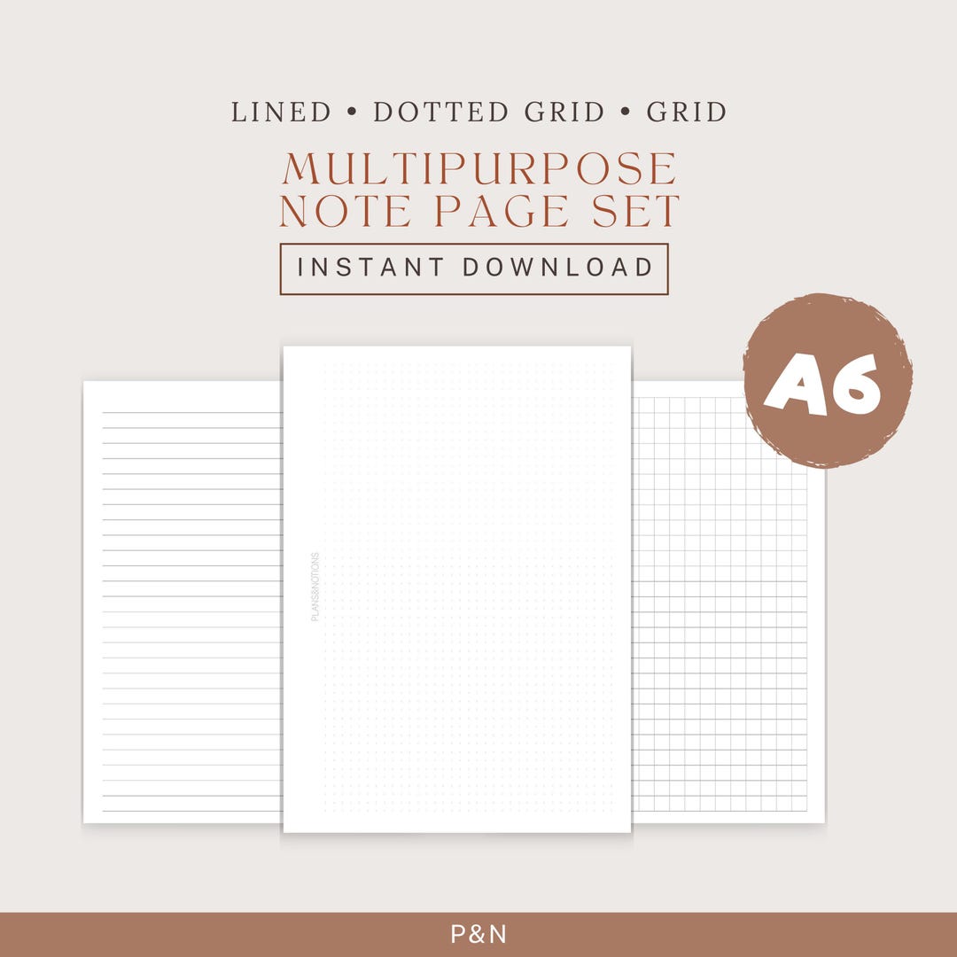 A6 Printable Planner Inserts | Minimalist Lined, Dot Grid & Grid Pages ...