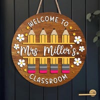 Personalized Teacher Door Sign | Custom Name Adventure Awaits Classroom ...