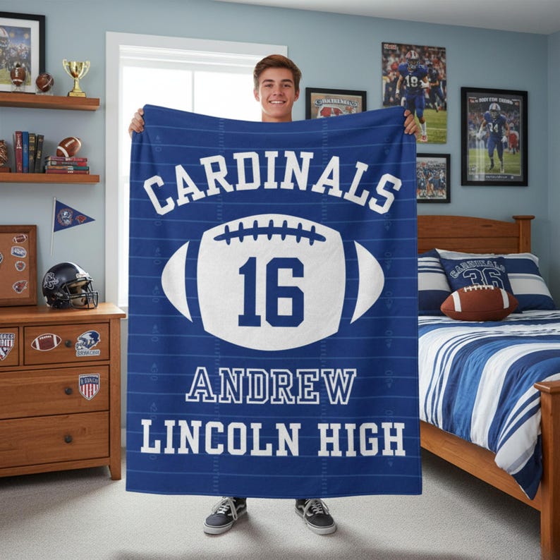 Custom Football Blanket With Name and Number, Custom Name Blanket ...