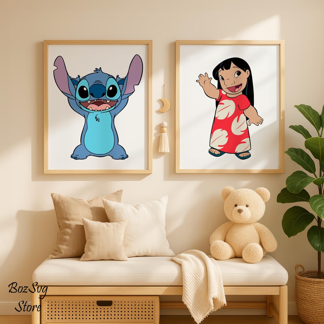Set de arte mural de Lilo y Stitch, decoración tropical para habitación ...