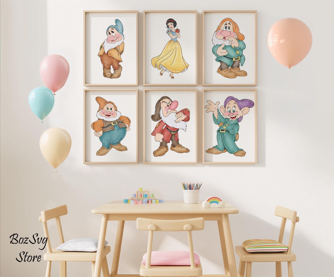 Snow White and Seven Dwarfs Wall Art, Snow White Poster, Watercolor ... Snow White and Seven Dwarfs Wall Art, Snow White Poster, Watercolor ...