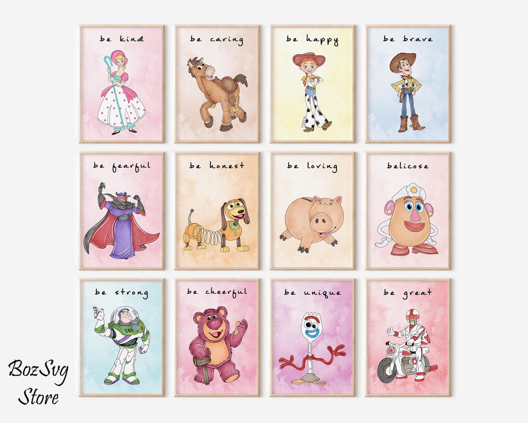 Toy Story Wall Art Set, 15 Digital Prints, Woody, Buzz Lightyear, Forky ...