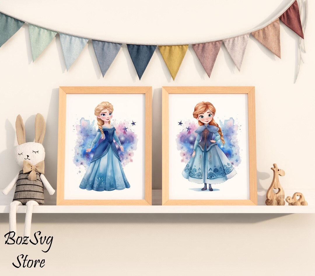 Watercolor Frozen Kids Room Art Decor, Princess Elsa Wall Art, Princess ...