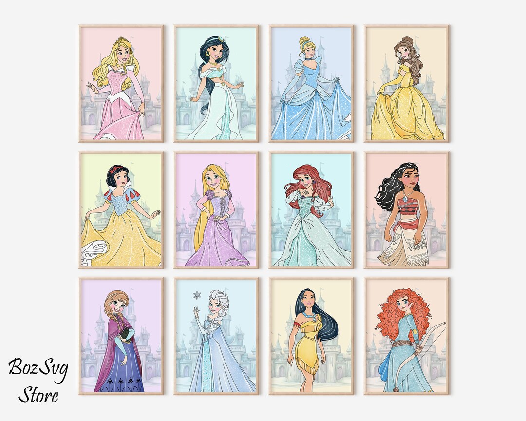 Princess Wall Art, Watercolor Princess Poster, Snow White Poster, Belle ...