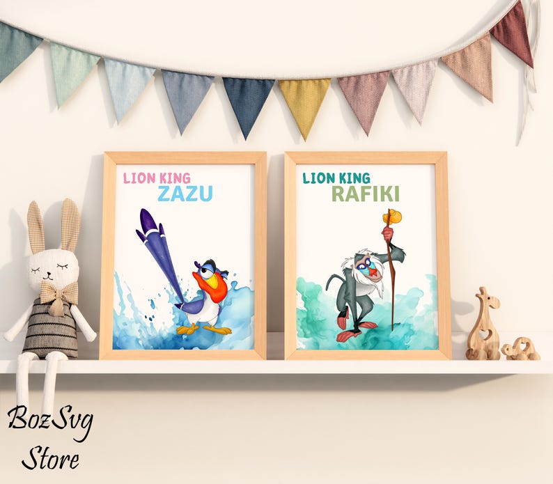 Lion King Printable Set, Watercolor Nursery Wall Art, Simba Mufasa Nala ...