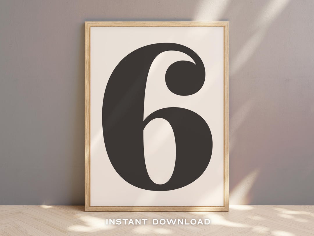 Simple Number 6 Print – Number Signs, Kids Wall Art, Black and White ...