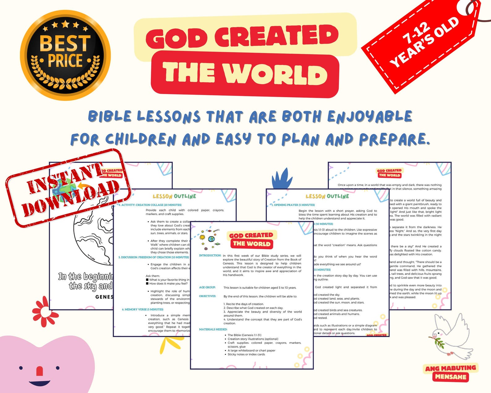 God Created the World Bible Lessons and Coloring, Printable Sunday Kids ...
