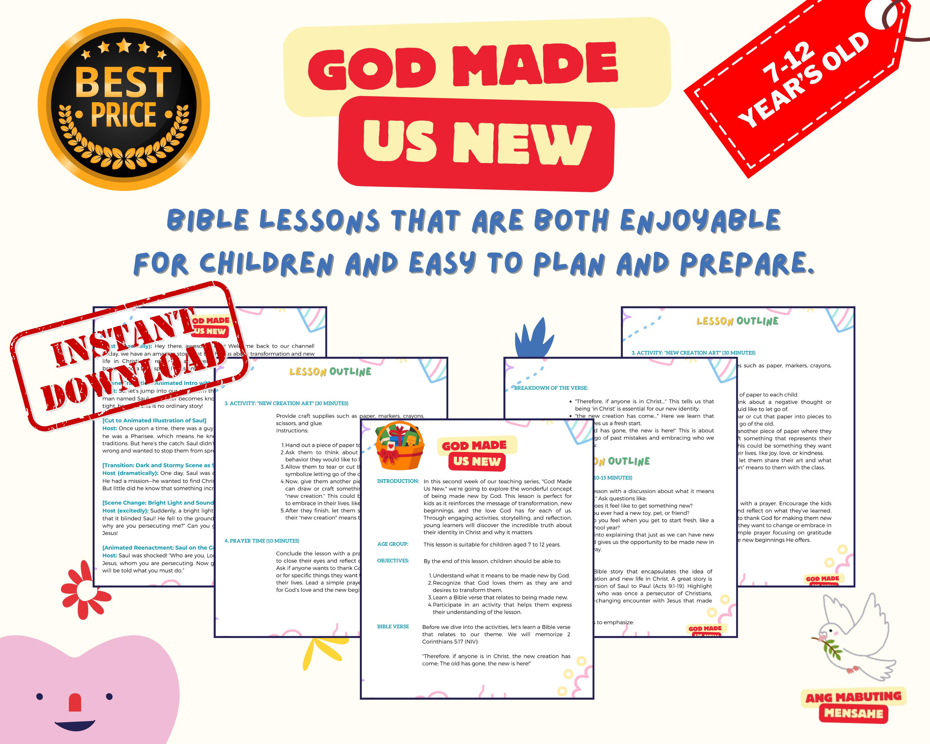 God Made Us New Bible Lessons and Coloring, Printable Sunday Kids ...