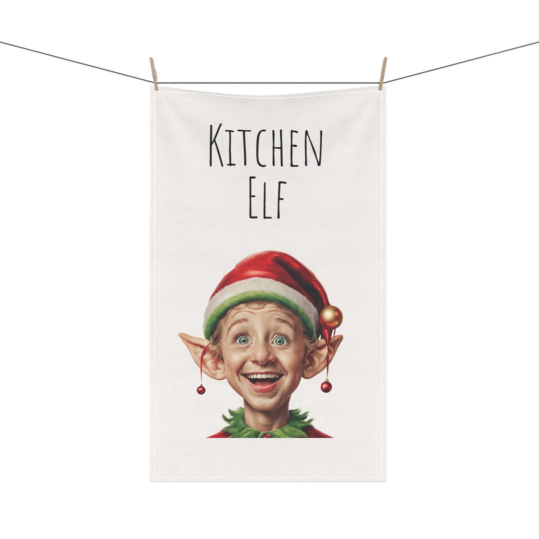 Christmas Elf Tea Towels, Kitchen Elf Holiday Dish Towels, Festive ...