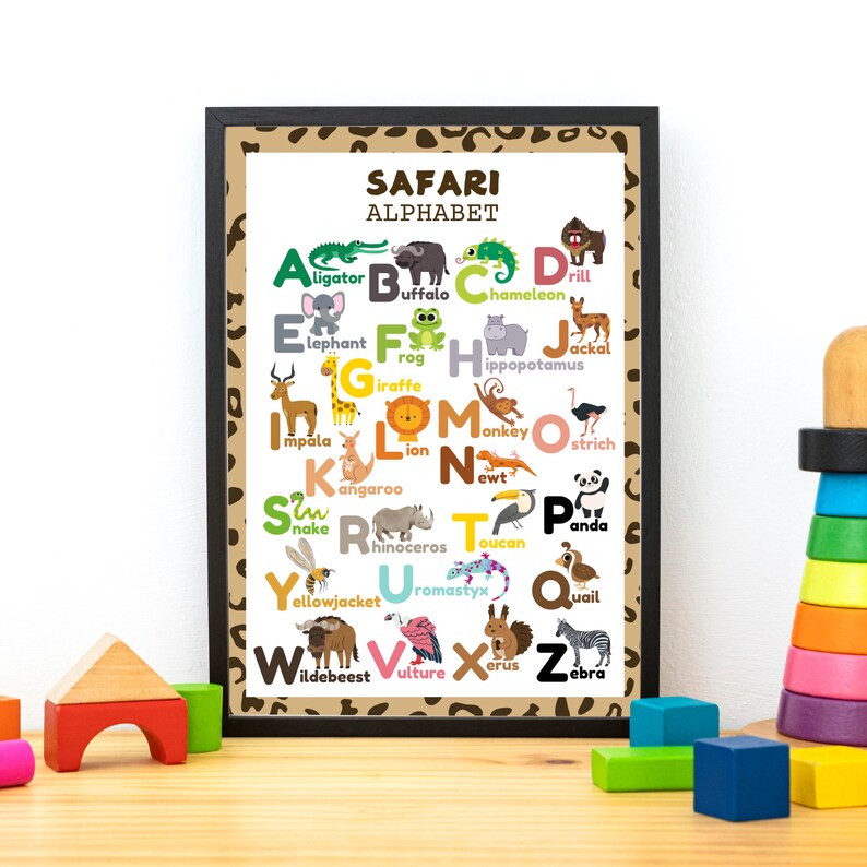 Safari Animal Alphabet Poster, Printable Wall Art, Educational Poster ...