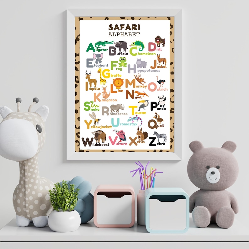 Safari Animal Alphabet Poster, Printable Wall Art, Educational Poster ...