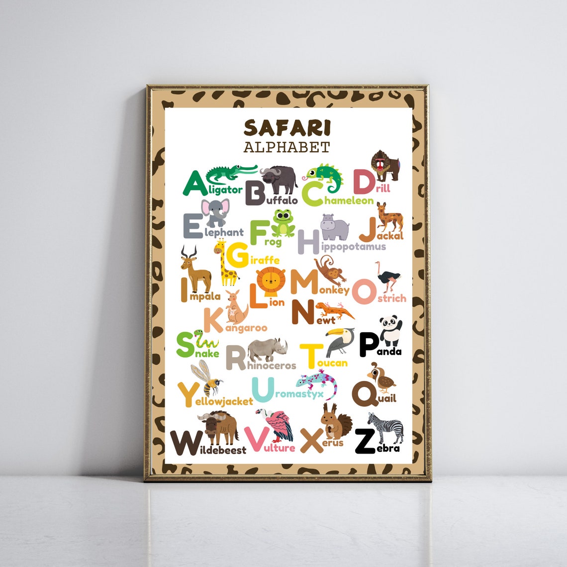 Safari Animal Alphabet Poster, Printable Wall Art, Educational Poster ...