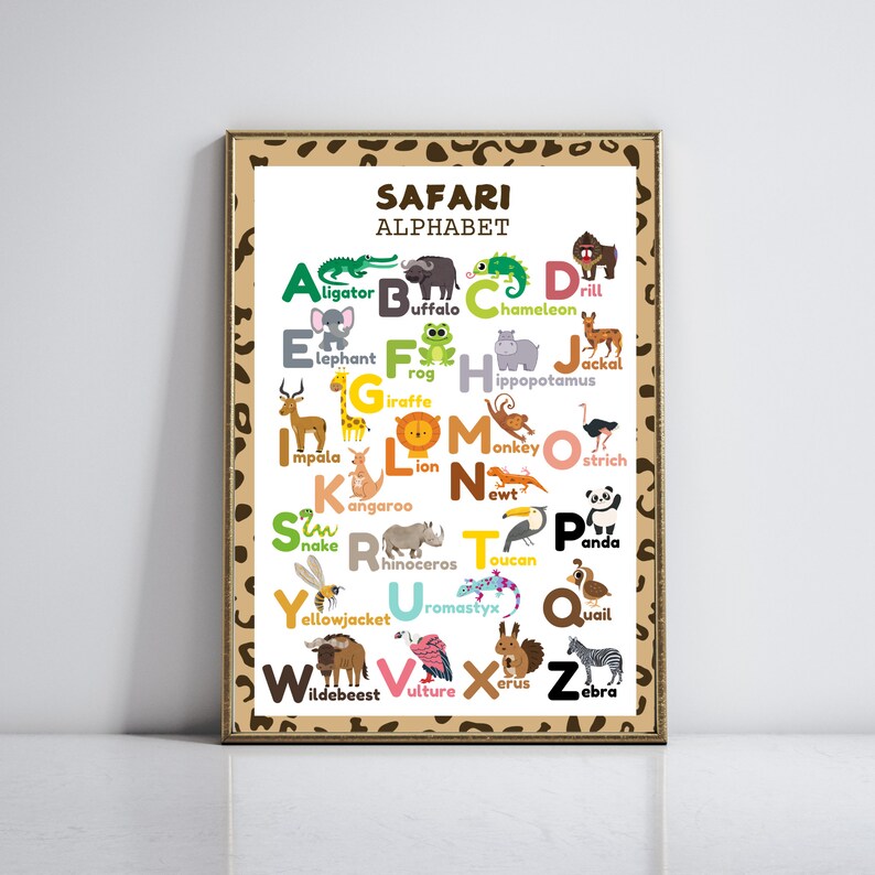 Safari Animal Alphabet Poster, Printable Wall Art, Educational Poster ...