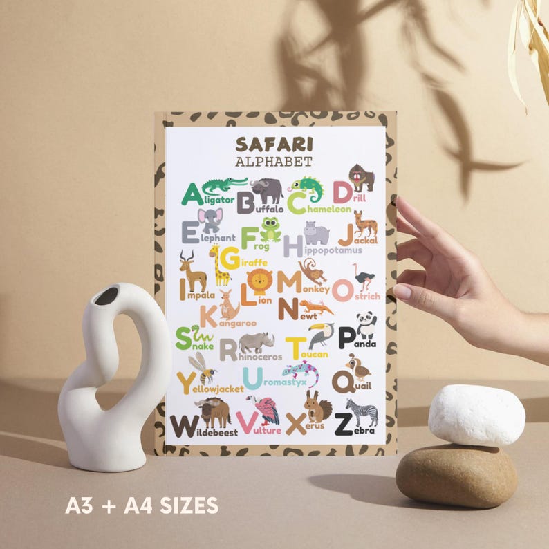 Safari Animal Alphabet Poster, Printable Wall Art, Educational Poster ...