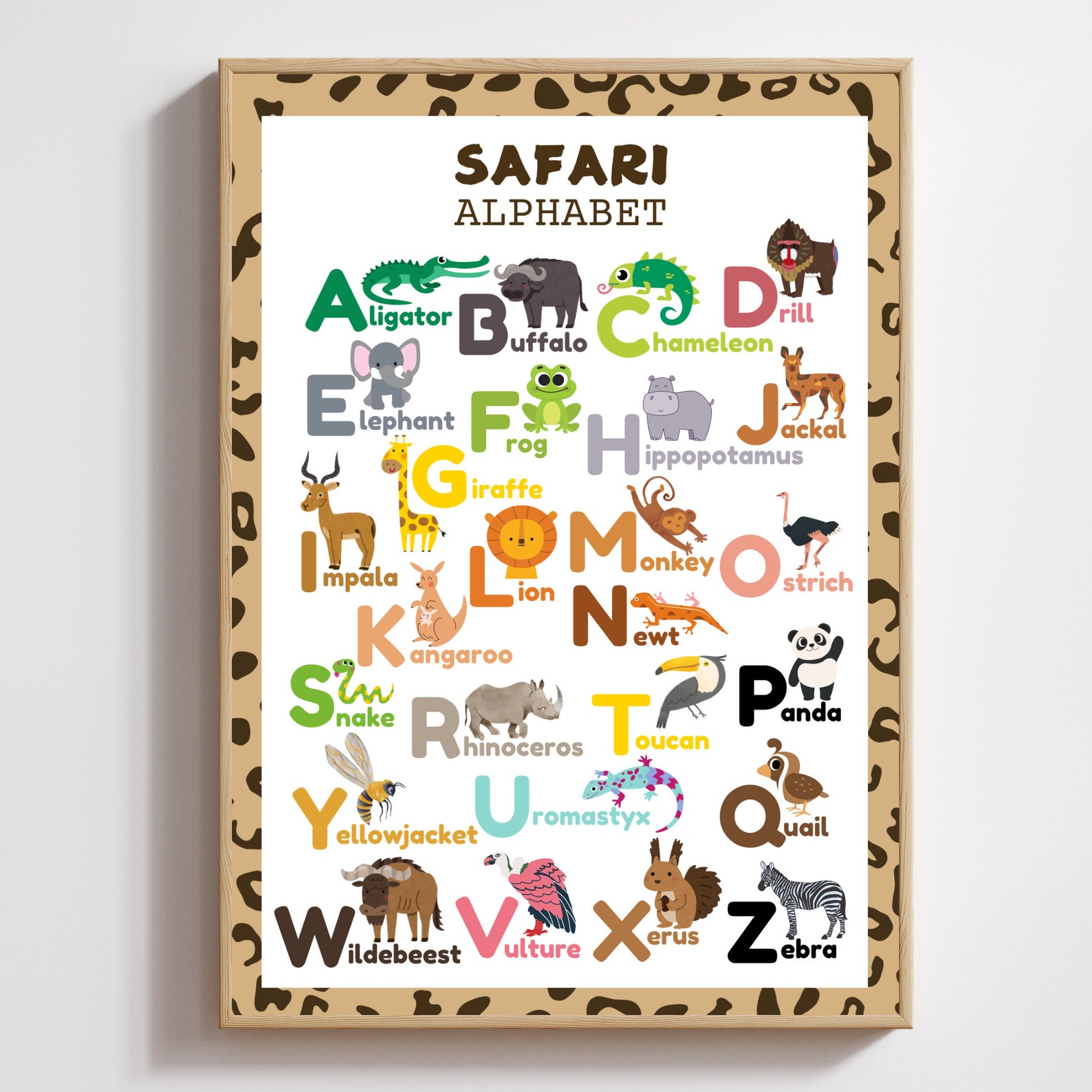 Safari Animal Alphabet Poster, Printable Wall Art, Educational Poster ...