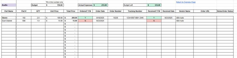Excel | Google Sheets | Car Restoration Tracker | Vendor Log | Year ...
