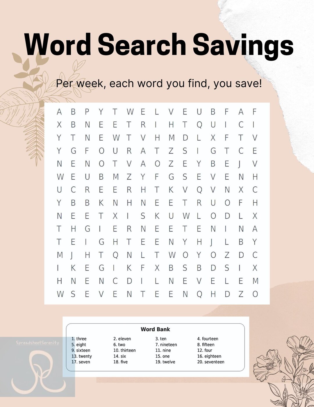 Savings Success Challenge Word Search - Etsy