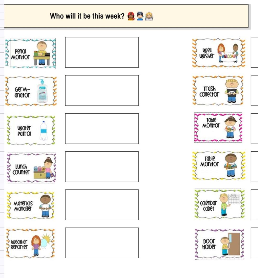 Excel | Google Sheets | Classroom Assignment Tracker | Classroom Jobs ...