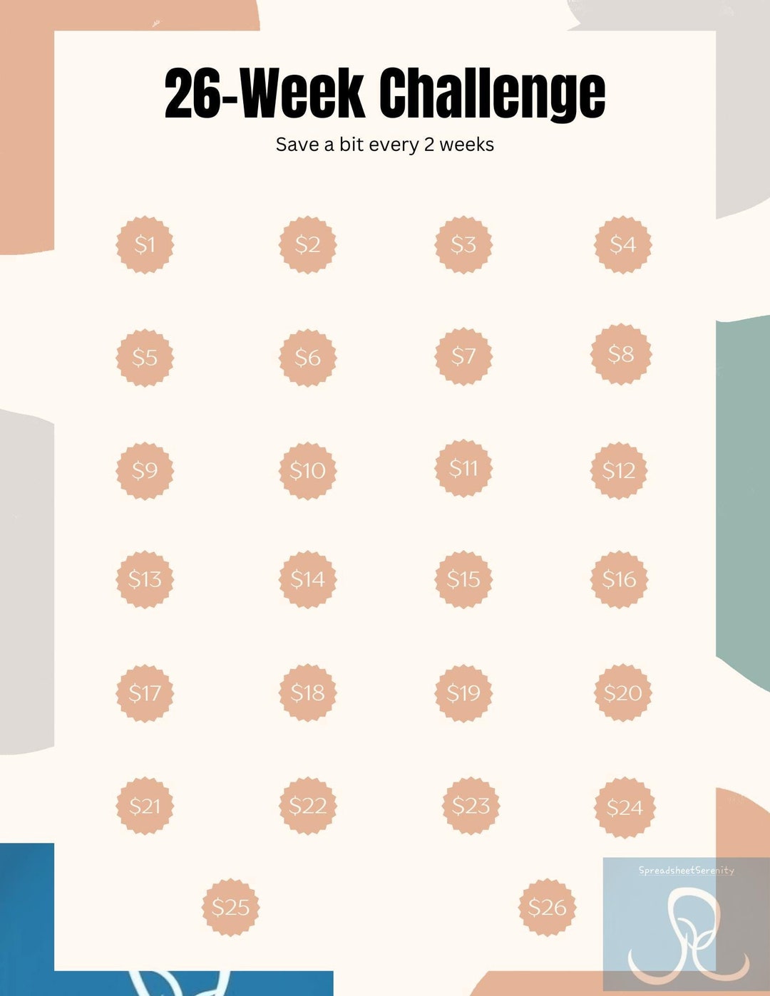 26-week Savings Challenge Tracker - Printable Budget Planner - Etsy