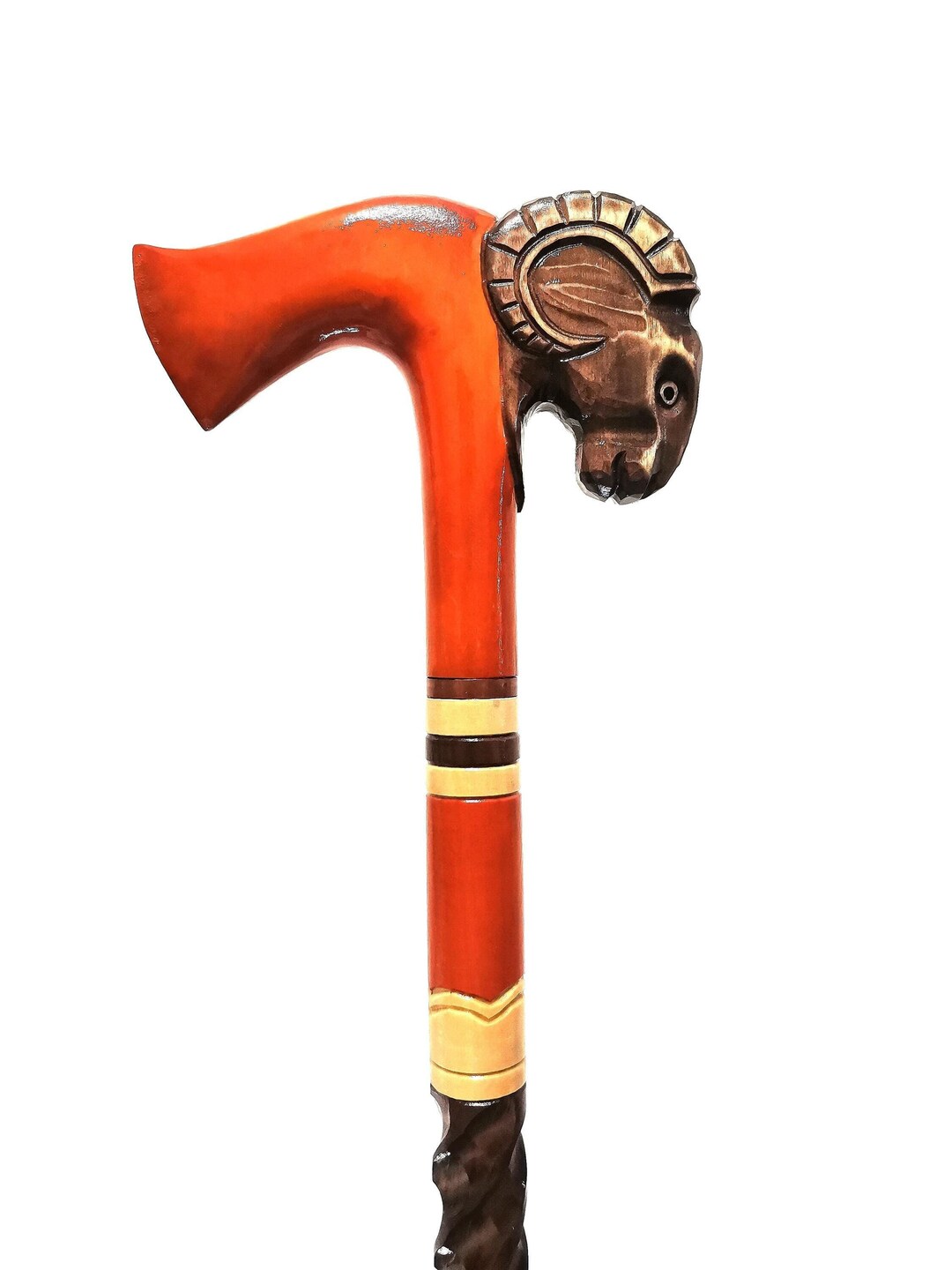 Ram Wooden Cane Walking Stick Support Canes Handle Handmade Hand Carved ...