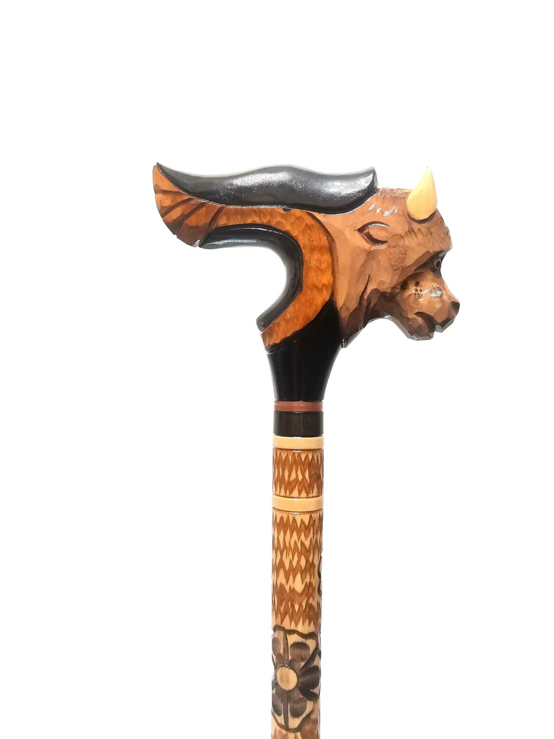 Bull Wooden Cane Walking Stick Support Canes Handle Handmade Carved - Etsy