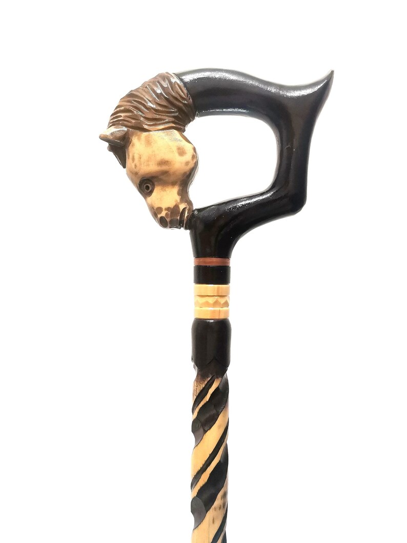 Black Horse - Wooden Cane Walking Stick Support Canes Handle Handmade ...