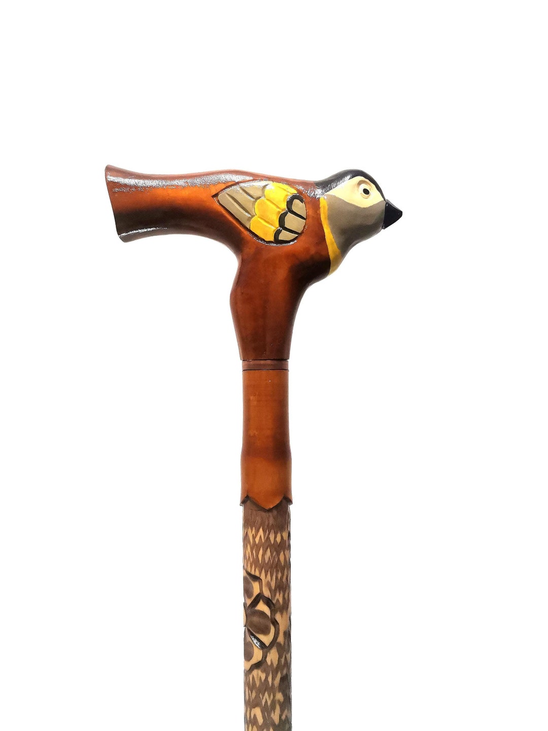 Bluebird Wooden Cane Walking Stick Support Canes Handle Handmade Carved ...