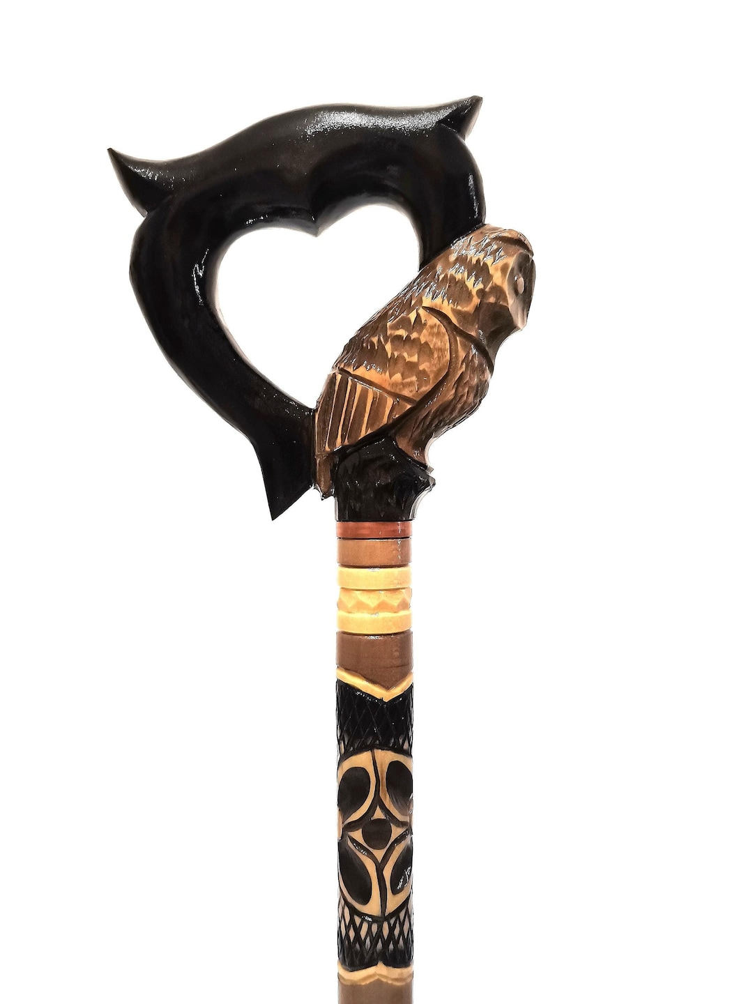 Owl Wooden Cane Walking Stick Support Canes Handle Handmade Hand Carved ...