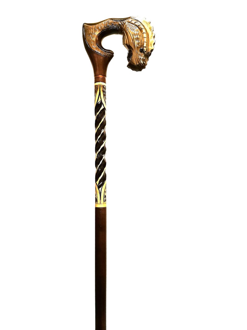Gray Dragon- Wooden Cane Walking Stick Support Canes Handle Handmade ...