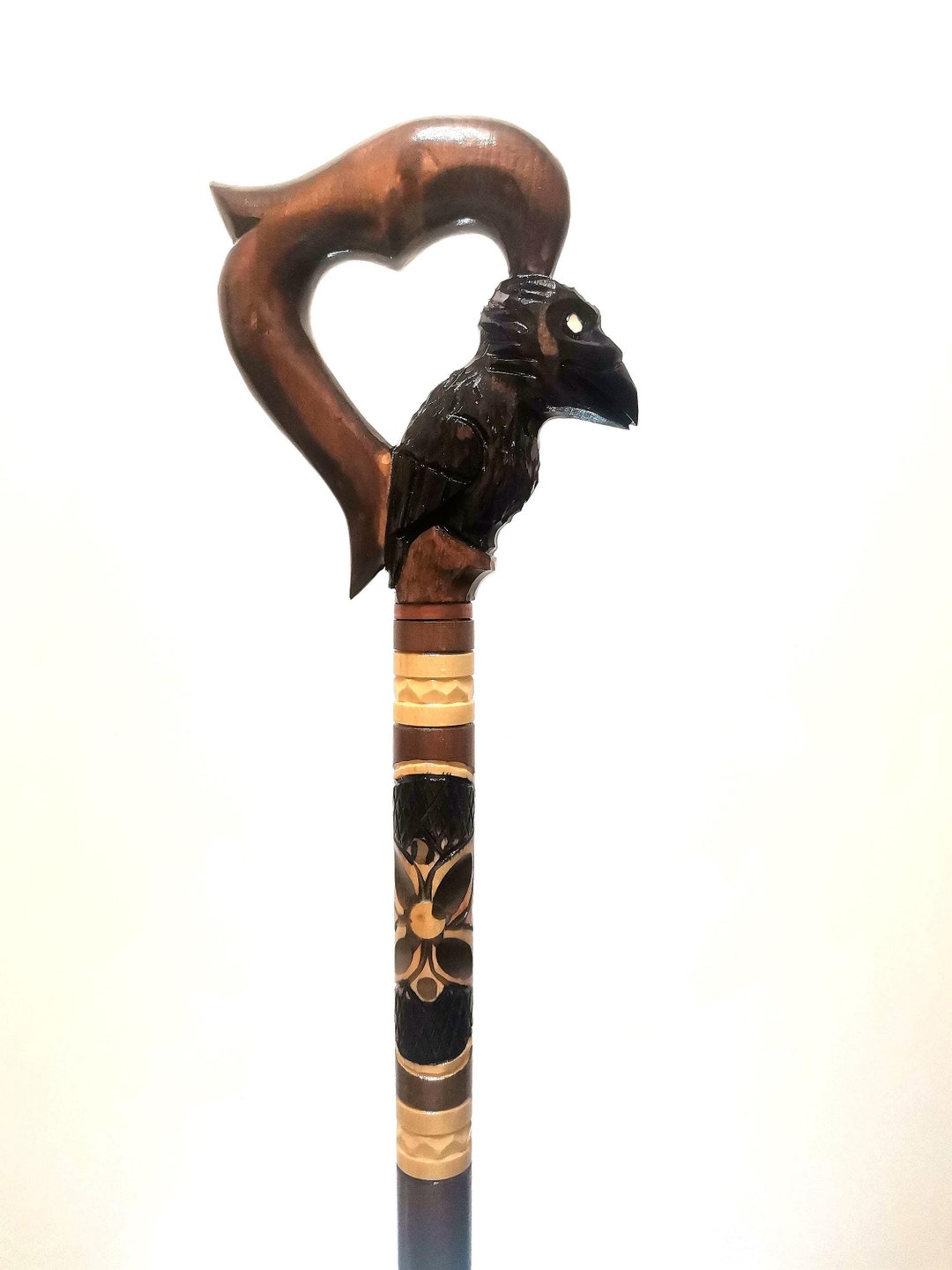 Round Raven - Wooden Cane Walking Stick Support Canes Handle Handmade ...