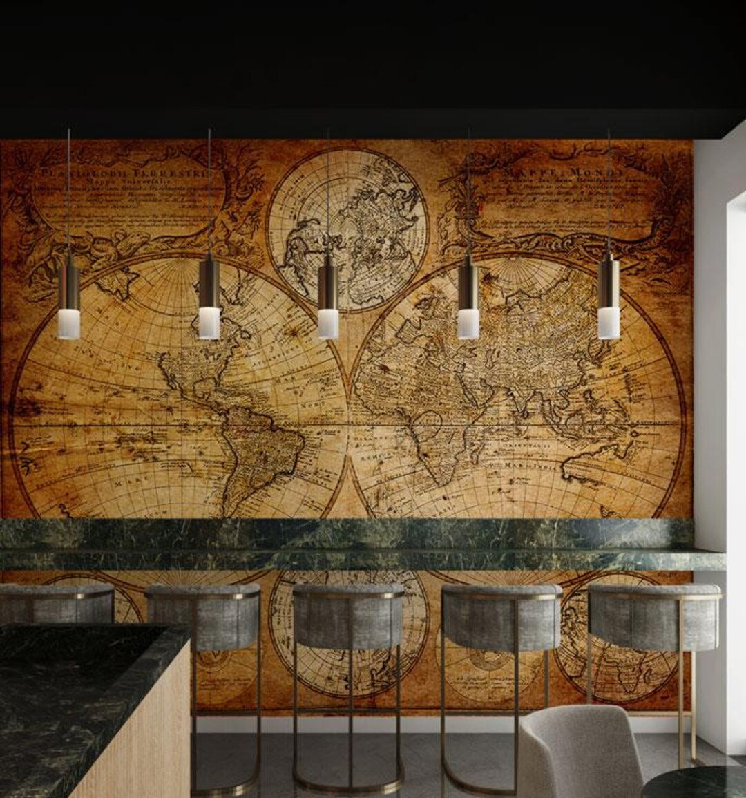 Antique Antiqued World Map Wallpaper Office Wallpaper,office Wall Decor ...
