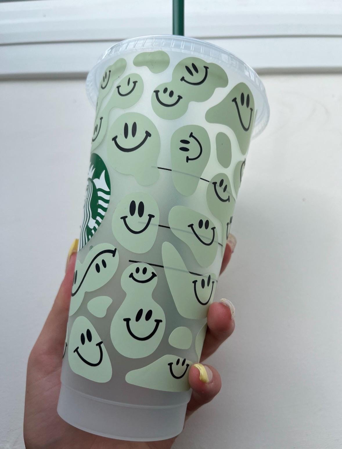 Starbucks Cup-green Sage Green Smiley Y2k Trendy Cold Cup Tumbler-uk ...
