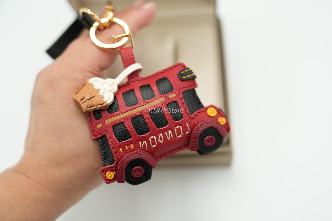 Red Bus Leather Charm, Handmade Leather London Bus Bag Charm, Bus ...