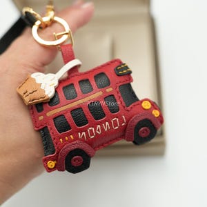 Red Bus Leather Charm, Handmade Leather London Bus Bag Charm, Bus ...