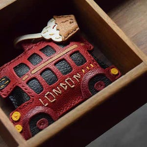 Red Bus Leather Charm, Handmade Leather London Bus Bag Charm, Bus ...