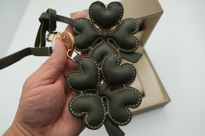 Lucky Clover Leather Charm, Handmade Leather Clover Bag Charm, Four ...