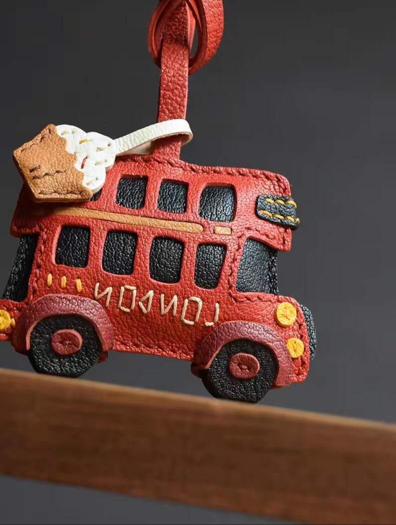 Red Bus Leather Charm, Handmade Leather London Bus Bag Charm, Bus ...