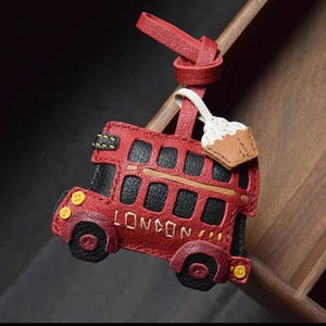 Red Bus Leather Charm, Handmade Leather London Bus Bag Charm, Bus ...