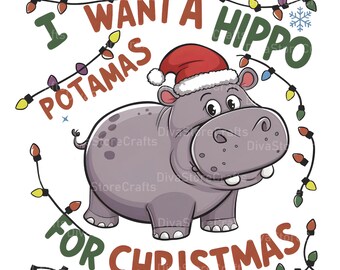 I Want A Hippopotamus for Christmas PNG, Hippo Christmas Lights Png ...