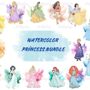 Watercolor Princess Png Bundle, Watercolor Princess Clipart, Princess ...