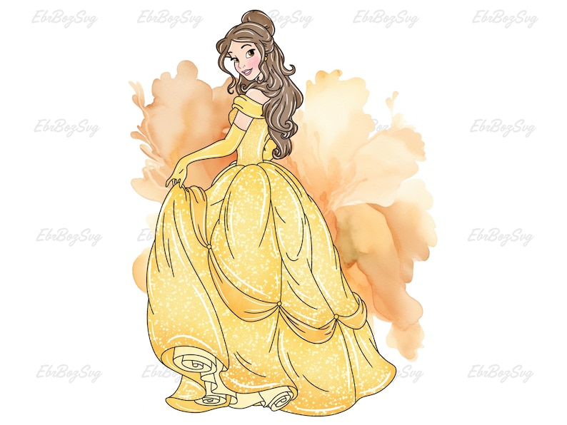 Watercolor Princess Belle Png, Princess Png, Belle Png, Princess ...