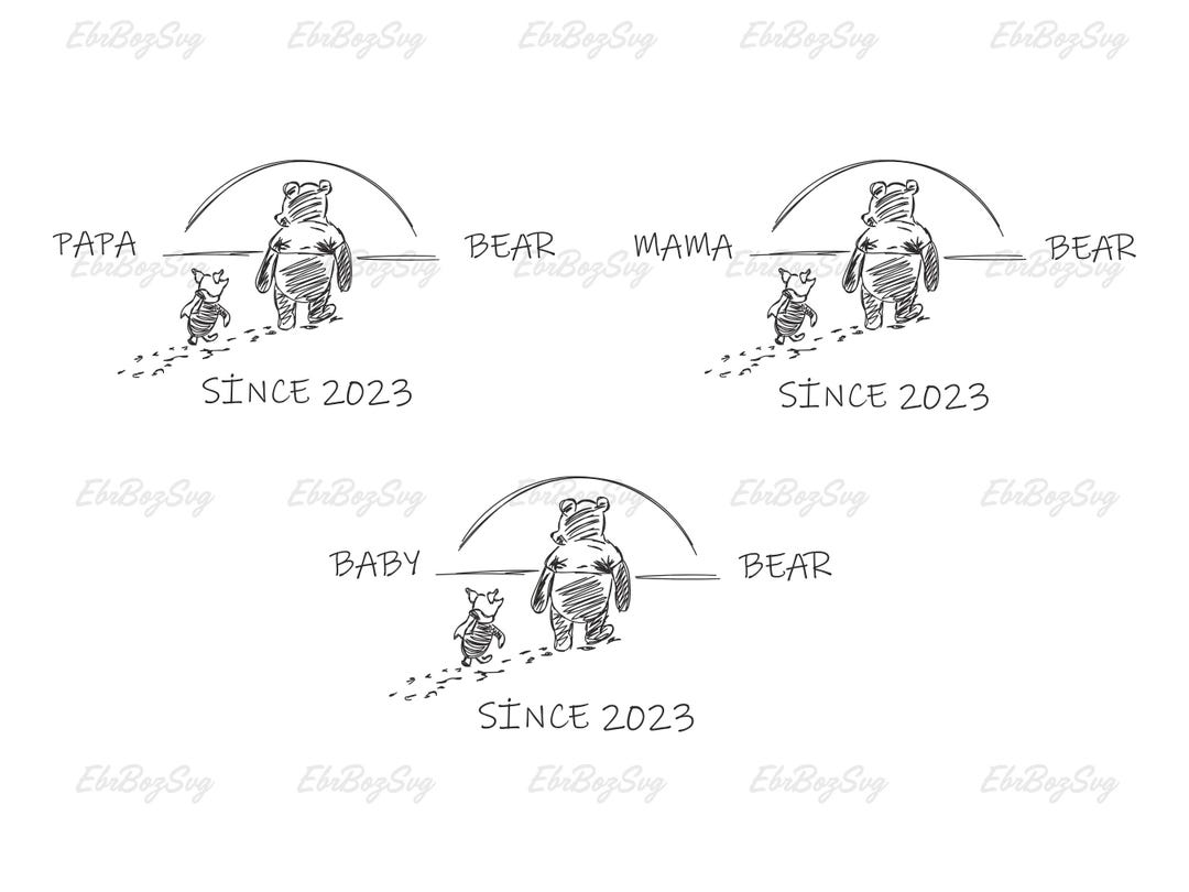 Winnie l'ourson croquis Svg Bundle, croquis famille ours Svg Bundle ...